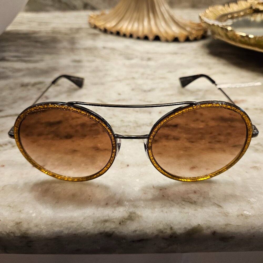 Rare Nwt Gucci Bee Yellow Retro Round Glitter Gold Do… - Gem